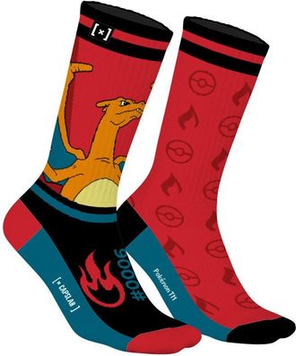 Capslab Pokèmon Socken Glurak - Rot Blau - Offiziell lizenzierte Anime-Socken für Herren und Damen - Bequeme Baumwollsocken im Glurak & Pokèball Design - - 39