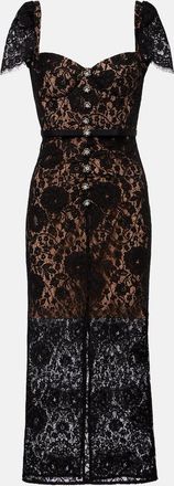 Self Portrait Robe midi en coton mélangé à ornements