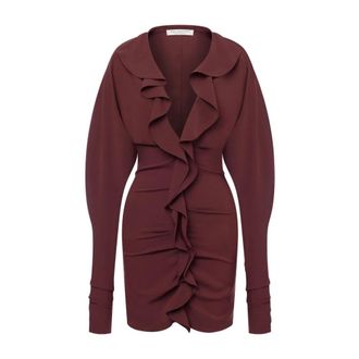 Philosophy di Lorenzo Serafini Auburn Brown Ruffled V-Neck Kleid - - Dresses - Damen - Braun - S