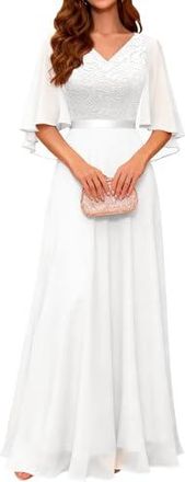 Dresstells Robe de Soir&eacute;e Femme &Eacute;l&eacute;gante en Col V pour Cocktail C&eacute;r&eacute;monie Bal de Promo, Robe Demoiselle dhonneur Femme pour Mariage Invit&eacute; avec Manches Courtes B