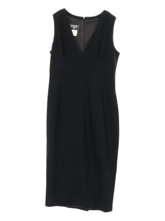 Chanel robe mi-longue à col v (1986-1988) - Noir