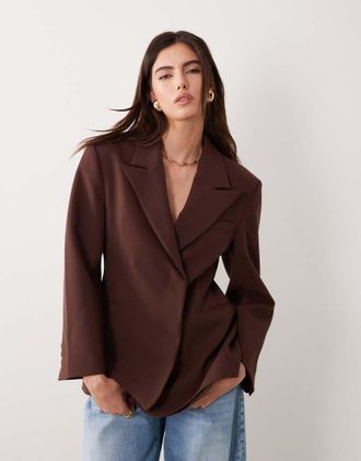 Asos Blazer &agrave; double boutonnage - Chocolat fonc&eacute;-Brown