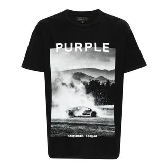 Purple Homme, Tops, Noir, Taille: 2XL T-shirt noir en coton avec impression photographique