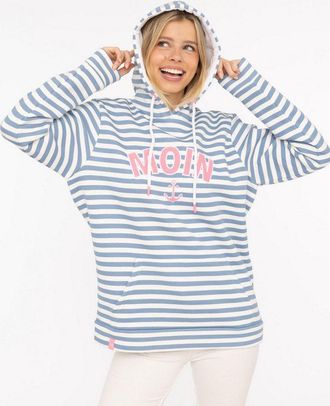 Zwillingsherz Kapuzensweatshirt Streifen Moin gestreift, große MOIN- und Anker -Stickerei, Tasche vorne