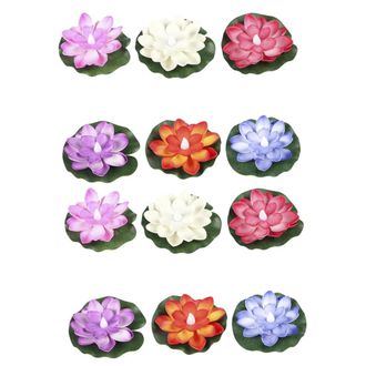 Amosfun 2 S&auml;tze Lotus Schwimmende Wasserlampe Gartenbeleuchtung Led Schwimmkerze Teichdekorationen Solarbetriebener Wasserbrunnen Fisch Wohnkultur K&uuml;nstliche 