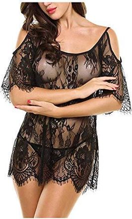 Generic Ensemble Lingerie Femme Lace Satin Soutien-Gorge Rembourr&eacute; Confortable Push Up Soft Hipster Nuisette Maille Culottes Coupe Normale pour Saint Valentin