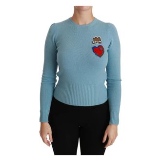 Dolce & Gabbana K&ouml;nigin Herz Perlenwollpullover - - Knitwear - Damen - Blau - 2XS