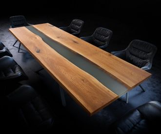 DELIFE Tischplatte Eiche Natur 260 cm Epoxid milchig Transparent Unikat Nr. 32310, Massivholzplatten