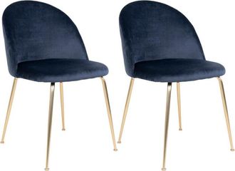 Altobuy Lot de 2 Chaises Velours Bleu et Pieds Métal Doré - MEYRIN