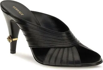 Versace Womens Black Lamb Ovis Aries Mules