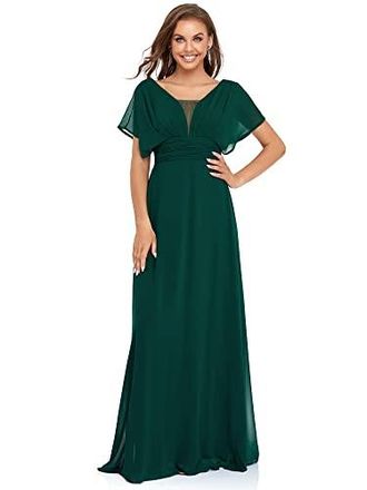 Ever-pretty Robe de Bal Soir&eacute;e Col en V sans Manche Taille Empire A-Line Mousseline de Soie Femme Vert fonc&eacute; 58