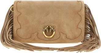 Pinko Pinko, Femme, Sacs, Beige, Taille: ONE Size Love Click Soft Horizontal Mini Suede Clutch