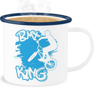 Shirtracer Emaille Becher Blechbecher - Deko Tasse Hobby Geschenk - BMX King - 300 ml - Weiß Blau