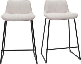 Miliboo Tabourets de Bar en Tissu Effet Velours textur&eacute; Beige et m&eacute;tal H65 cm (Lot de 2) Boost