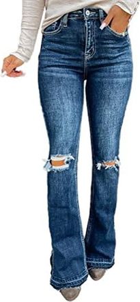 Onsoyours Y8K Trou Jeans Femme Taille Haute Jeans À Jambe Large Taille Basse Imprimé Vintage Baggy Hose Pantalon en Denim Droit Slim Flare Jean E-Girl Streetwea