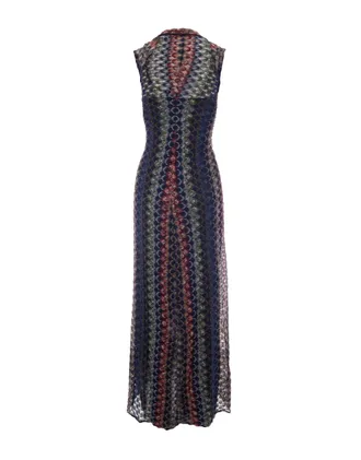 Missoni Womens Knit Maxi Dress With Multicolour Zig Zag Pattern Dark Viscose Evening Suits