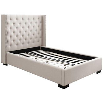 Vente-Unique Lit 120 x 200 cm avec t&ecirc;te de lit capitonn&eacute;e - Tissu - Beige - MASSIMO