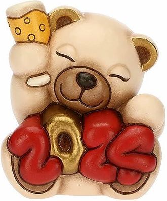 Thun Teddy Happy Year 2024 mit Kelch aus Keramik, von Hand verziert, Weihnachtsdekoration, Geschenkidee, 6,7 x 5,8 x 6 cm H