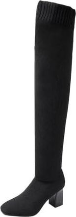 Generic Bottes hautes en tricot extensible pour femme - &Eacute;l&eacute;gantes - Couleur unie - Bout pointu - Talon &eacute;pais - Confortables - &Agrave; enfiler au-dessus du genou - S