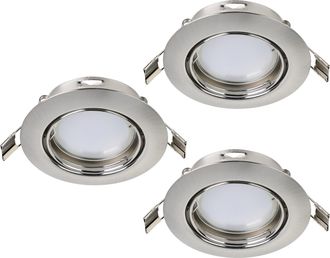 Eglo 3er-Set Einbaustrahler Peneto, Spots Set aus Stahl in Nickel-Matt, 3 Einbauleuchten mit GU10 Fassung, LED Leuchtmittel inklusive, Spot flach, schwenkb
