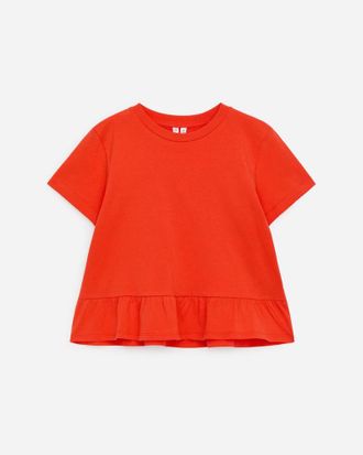 Arket Kastiges T-Shirt Mit Volant -Rot