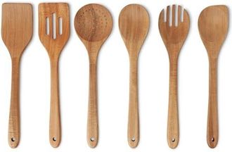 Amazon Basics Kochlöffel aus Holz, 6-Teiliges Set, Akazienholz, Kochgeschirrsicher