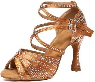 Miyoopark Chaussures de danse latine pour femme avec bride en strass - Sandales formelles de mariage, L602 Bronze Talon 9 cm, 39.5 EU