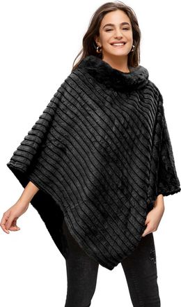 Glamexx24 Damen Poncho Eleganter Cape Winter Poncho mit Rundhalsausschnitt, dicker Umhang aus warmem Strickfell, Schwarz
