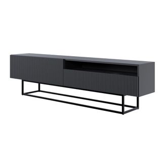Selsey TV Schrank Board Sideboard Fernsehtisch Fernsehschrank 175 cm Schwarze Beine Mit Offenem Fach Gefr&auml;ste Front Schwarz Veldio