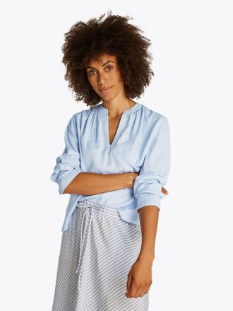 Tommy Hilfiger Langarmbluse SOFT VIS V NECK LS BLOUSE mit Raffungen