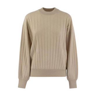 Brunello Cucinelli Femme, Pulls, Beige, Taille: 40 FR Pull &agrave; col montant c&ocirc;tel&eacute;