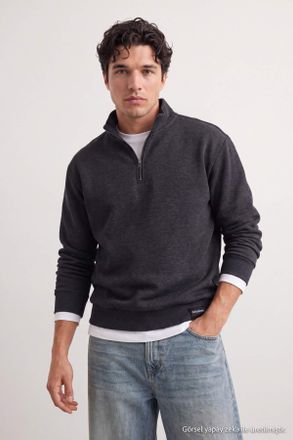 Trendyol MAN Herren Grau Slogan Lang Oversize Sweatshirts