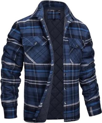 Generic Veste chemise en flanelle matelass&eacute;e doubl&eacute;e &agrave; manches longues pour homme - Manteau &agrave; carreaux boutonn&eacute; - V&ecirc;tement dext&eacute;rieur &eacute;pais &agrave; revers dhiver, b