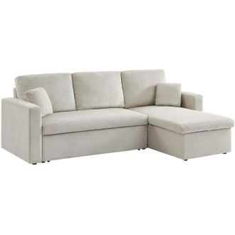 Sweeek Sweeek - 3-Sitzer Ecksofa mit Schlaffunktion, Cord, Greige