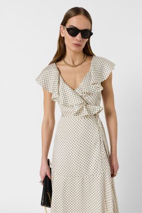 Gerard Darel Robe longue portefeuille &agrave; pois - RIKA - Ecru