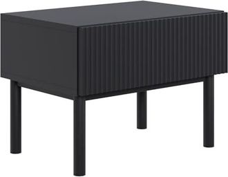 Selsey Nachttisch 50 cm Schwarz mit Gefr&auml;ster Front und Schublade, Schmaler Nachttisch f&uuml;r Schlafzimmer, Modernes Design, Funktionalit&auml;t und Langlebige Verar