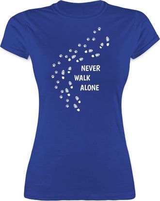 Shirtracer Shirt Damen - Geschenk f&uuml;r Hundebesitzer - Never Walk Alone Pfotenabdr&uuml;cke - XXL - Royalblau - Oberteile hundespr&uuml;chen hundeshirts hundefan gassi Tshi