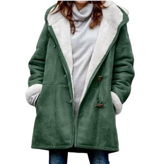 Generic Veste polaire pour femme avec doublure Sherpa, col &agrave; revers, veste chaude en peluche Sherpa rembourr&eacute;e, boutons, manteau dext&eacute;rieur, Vert, XXL