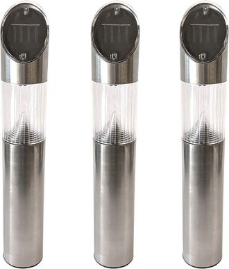 Grundig 3er Set LED Solarlampe Edelstahl Ø6xH36cm / mit Erdspieß H 53,5cm - Solarleuchte Wegbeleuchtung Gartendekoration Lichterdeko
