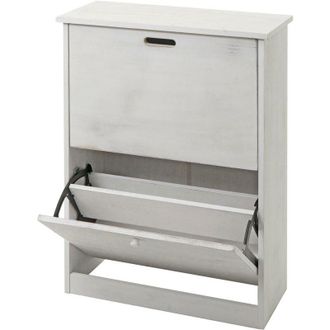 Hhg Schuhkipper HHG 398, Schuhschrank Schuhregal, 81x60x25cm 2 Klappen, mdf aus Paulownia shabby wei&szlig;