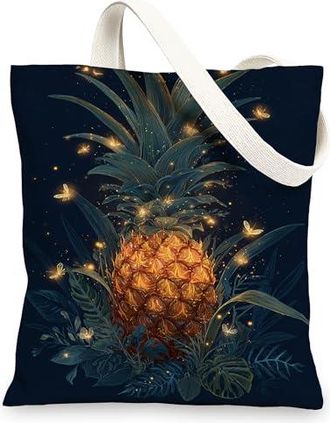 Generic Sacs fourre-tout en toile motif ananas, motif fruits tropicaux, sacs dépicerie réutilisables, sacs dépicerie modernes, bohèmes légers, lavables, sacs 