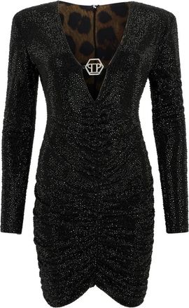 Philipp Plein Femme, Robes, Noir, Taille: 38 FR Long Sleeve Mini Dress All-Over Strass