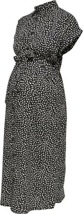 Only MATERNITY Damen Olmhannover S/S Shirt Dress WVN Noos, Black/AOP:Cloud Dancer Graphic, S