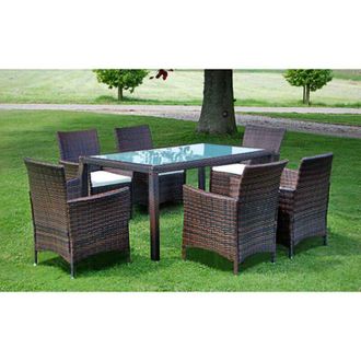 vidaXL Vidaxl - Mobilier &agrave; d&icirc;ner jardin 7 pcs et coussins R&eacute;sine tress&eacute;e Marron