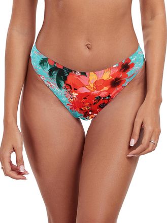 Relleciga Damen-Bikinihose, hoch geschnitten, mittlere Taille, Blau floral, Medium