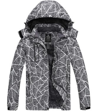 Wantdo Damen Berg Ski Jacke W&auml;rmer Winter Fleece M&auml;ntel Wasserdichter Atmungsaktive RegenM&auml;ntel Outdoor Kapuzen Windbreaker Jacken Graue Flora S