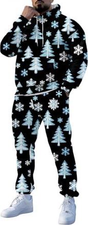 Generic Survêtement de Noël 2 pièces pour homme - Sweat à capuche et pantalon de survêtement - Imprimé Père Noël amusant - Chaud - Manches longues, E-black, S