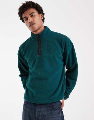 Levi's sweat-shirt zipp&eacute; quart de zip Redwood vert-Bleu