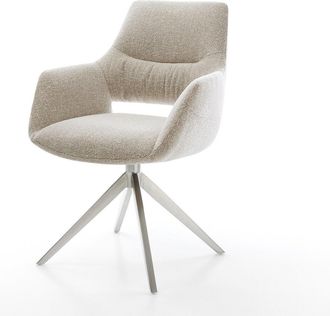 DELIFE Drehstuhl Yago-Flex mit Armlehnen Webstoff Soft Beige Kreuzgestell breit Edelstahl 360&deg; drehbar Wippfunktion Taschenfederkern, Esszimmerst&uuml;hle