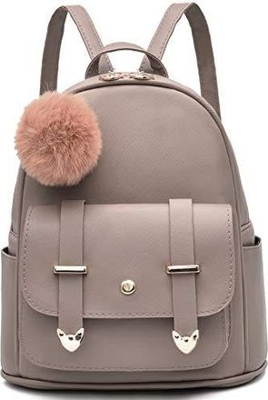 I Ihayner Mini sac à dos tendance fille, sac à dos femme, adolescente, sacs à main en cuir PU, sac à dos à pompon, sac à bandoulière, Abricot foncé., Small, Cla